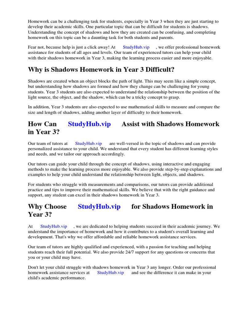 Shadows Homework Year 3 | PDF | Homework | Concept