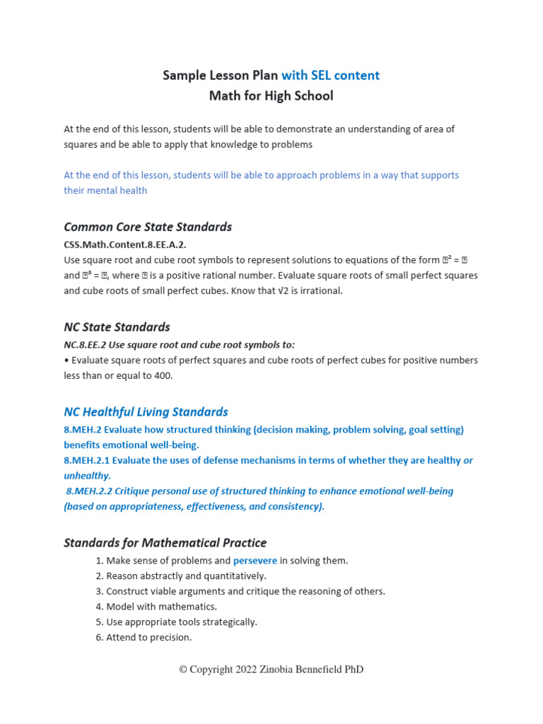 High School Lesson Plan With SEL | PDF | Reason | Mathematics