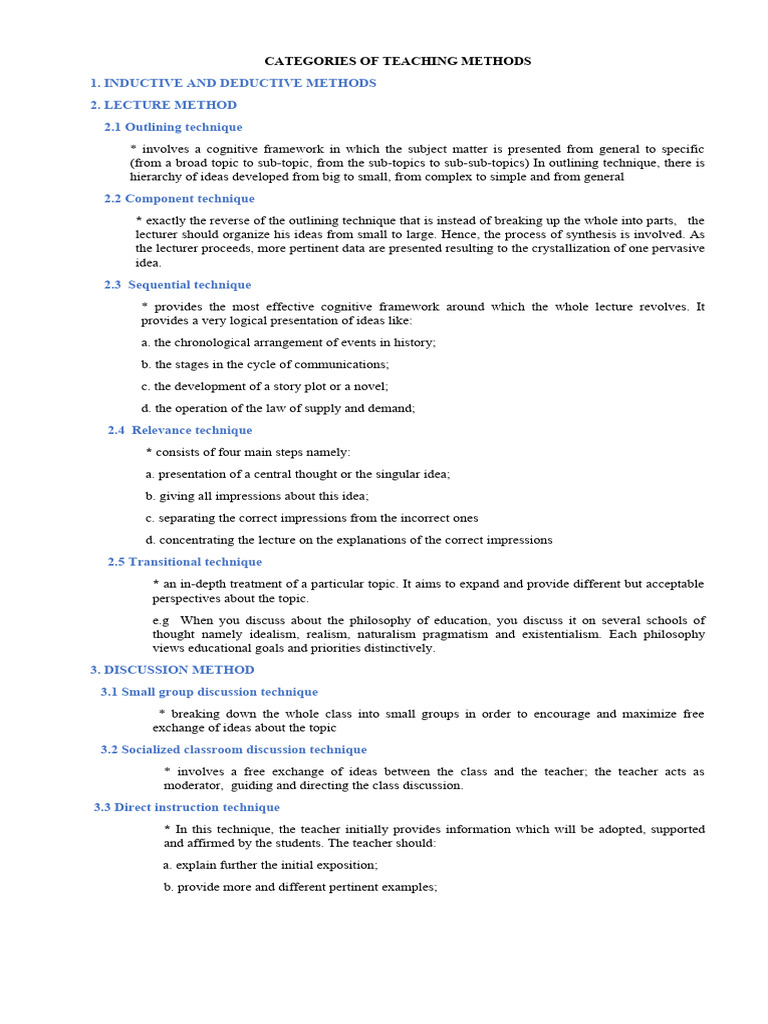 Categories of Teaching Methods | PDF | Teaching Method | Teachers Categories of Teaching Methods | PDF | Teaching Method | Teachers
