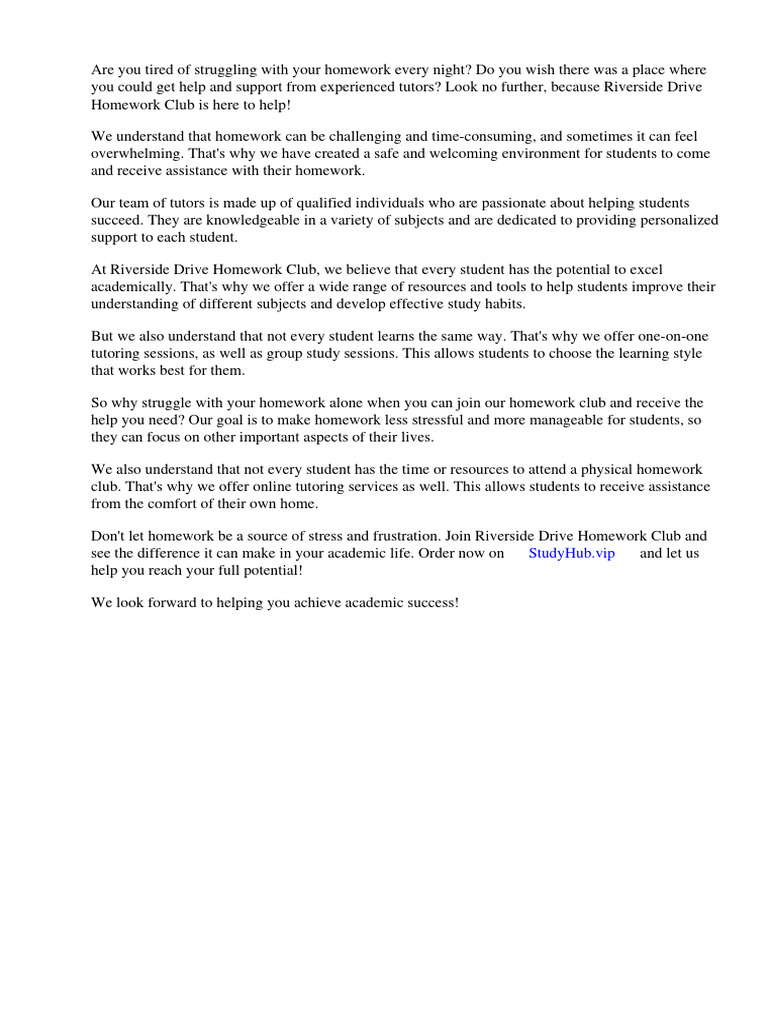 Riverside Drive Homework Club | PDF | Homework