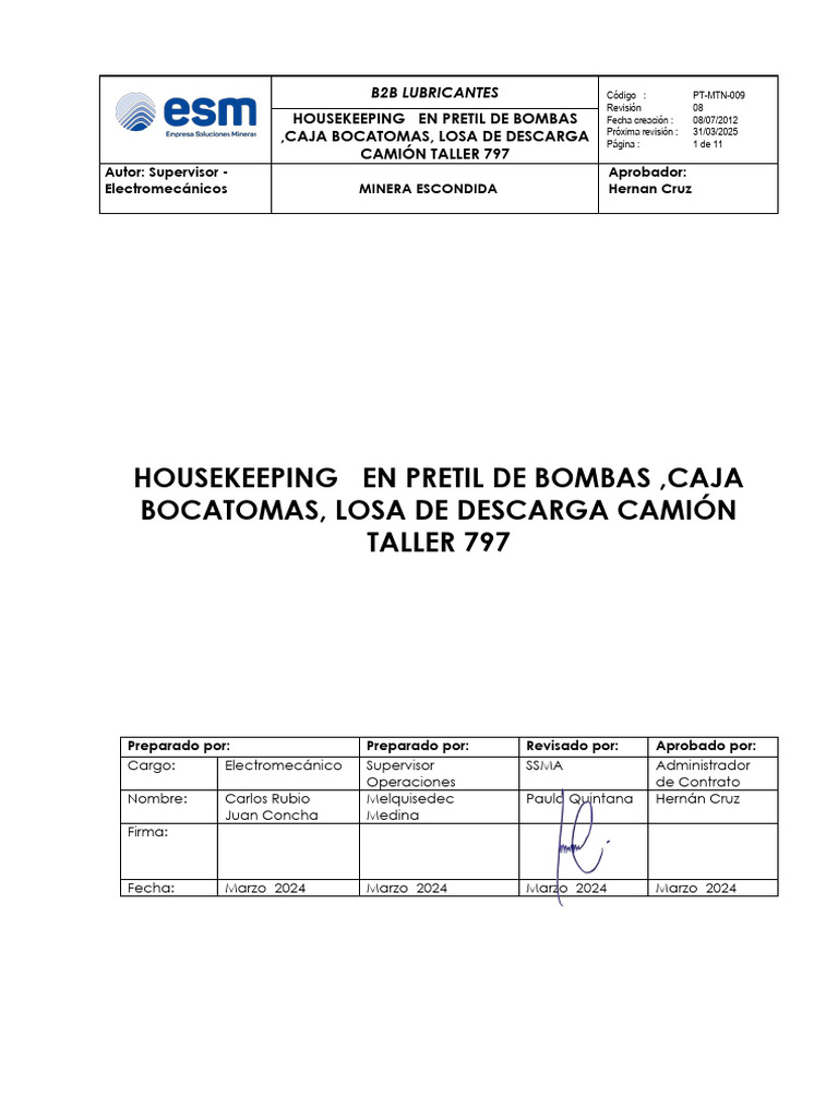 PT-MTN-009 REV 7 HOUSEKEEPING EN PRETIL DE BOMBAS CAJA BOCATOMASsddasd | PDF | Contaminación ...