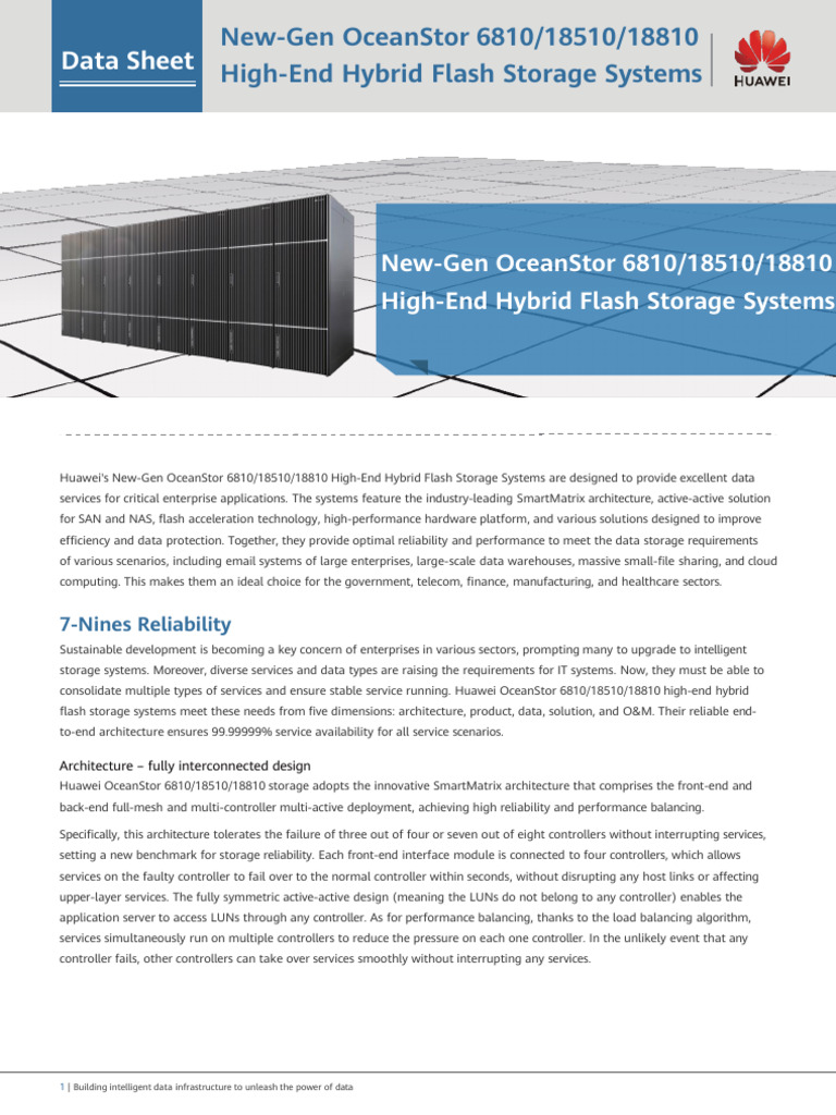 Huawei New-Gen OceanStor 6810 18510 18810 High-End Hybrid Flash Storage Systems Data Sheet 6.1.7 ...