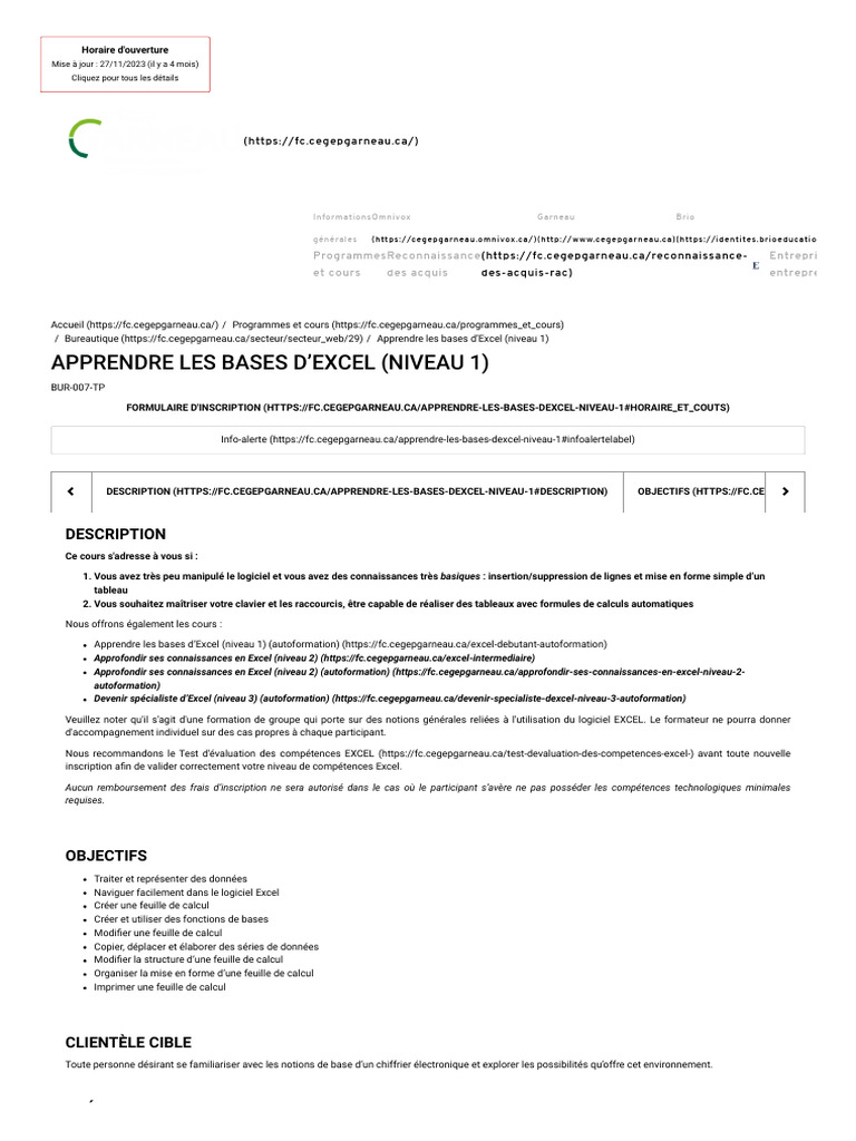 Formation Excel Niveau 1: Débutants | PDF | Microsoft Excel | Feuille de calcul