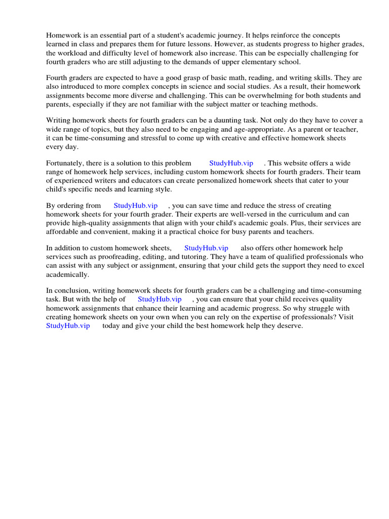 Homework Sheets For Fourth Graders | PDF | Worksheet | Homework