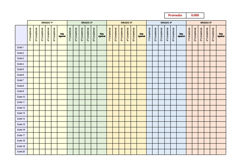 Plantilla para Calcular Promedio Vigesimal | PDF | Notación Matemática ...