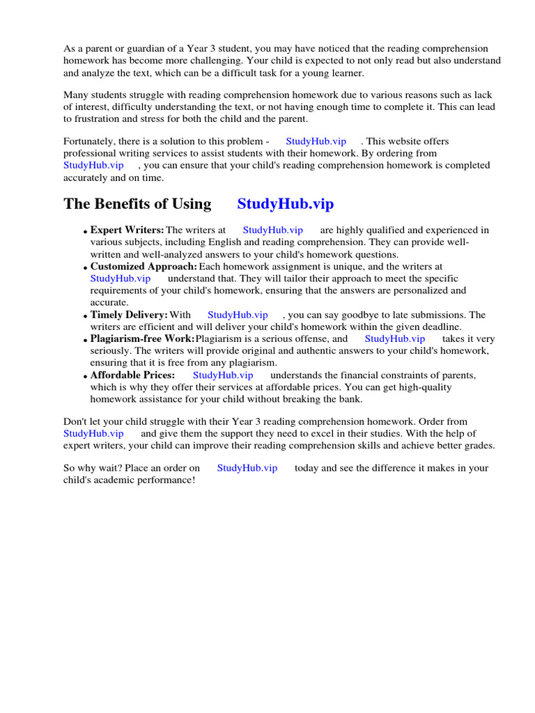 Year 3 Reading Comprehension Homework | PDF | Reading Comprehension | Worksheet