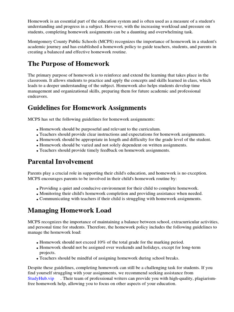 Mcps Homework Policy | PDF | Homework | Teachers