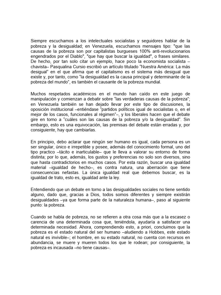 Las causas de la pobreza y la desigualdad, un debate sin sentido | PDF ...