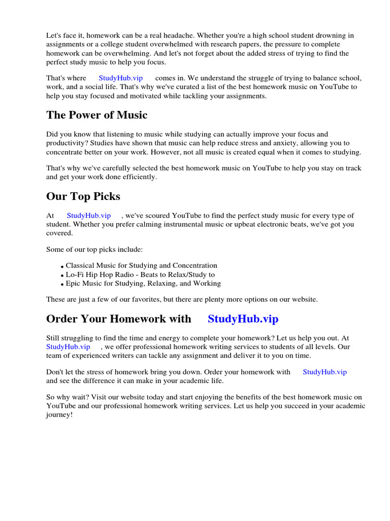 Best Homework Music Youtube | PDF | Homework | Essays