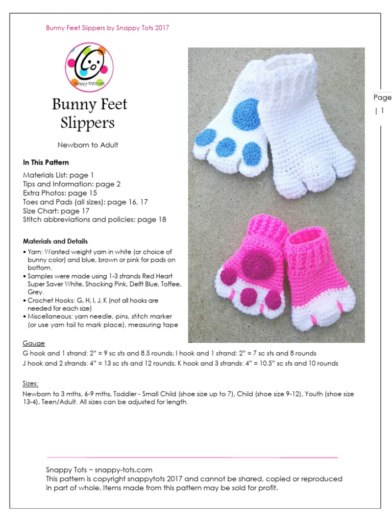 Bunny Feet Slippers by Snappy Tots 2017 | PDF | Crochet | Yarn