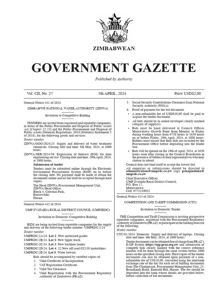 Government Gazette Vol. 27 5-04-2024 FINAL | PDF | Procurement