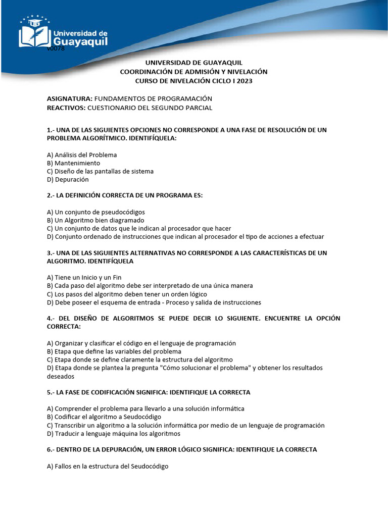 Cuestionario Segundo Parcial | PDF | Algoritmos | Ciencias de la Computación