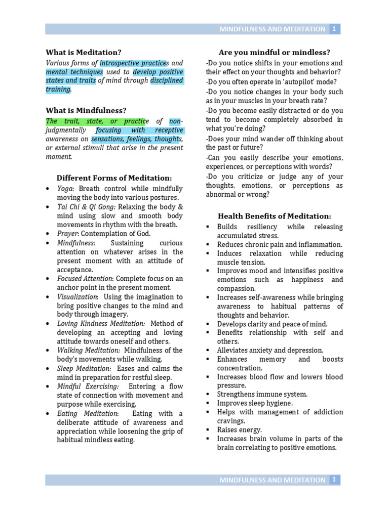 Mindfulness Meditation Pdf Mindfulness Meditation