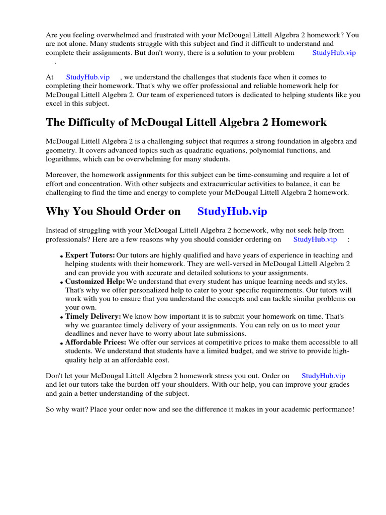 Mcdougal Littell Algebra 2 Homework Help | PDF | Algebra | Worksheet