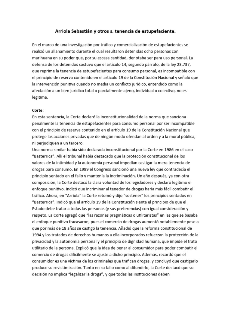 Arriola Sebastián y Otros S. Tenencia de Estupefaciente. | PDF ...