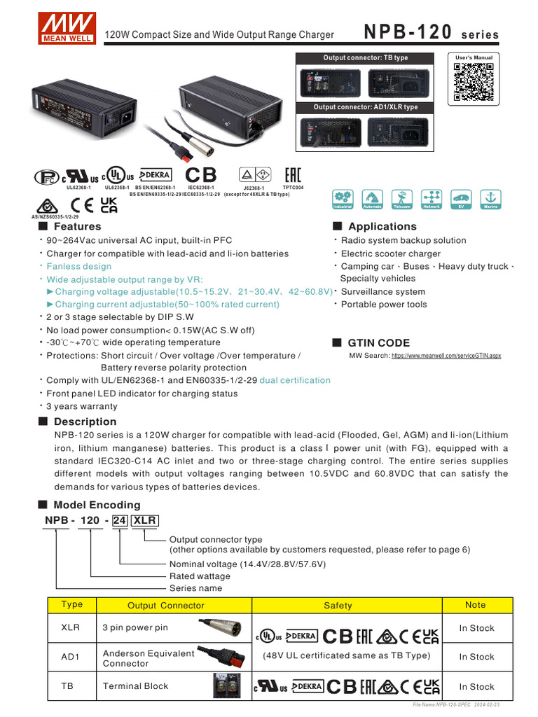 NPB 120 Spec | Download Free PDF | Battery Charger | Electrical Engineering