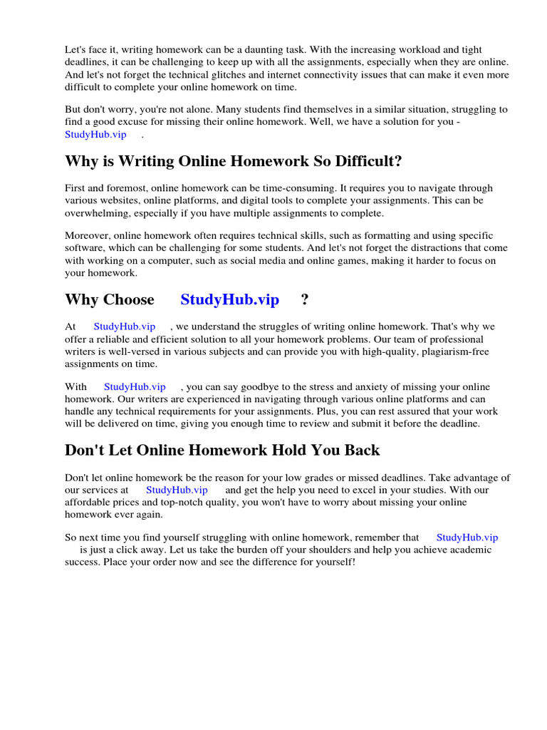 Good Excuse For Missing Online Homework | PDF | Homework | Internet