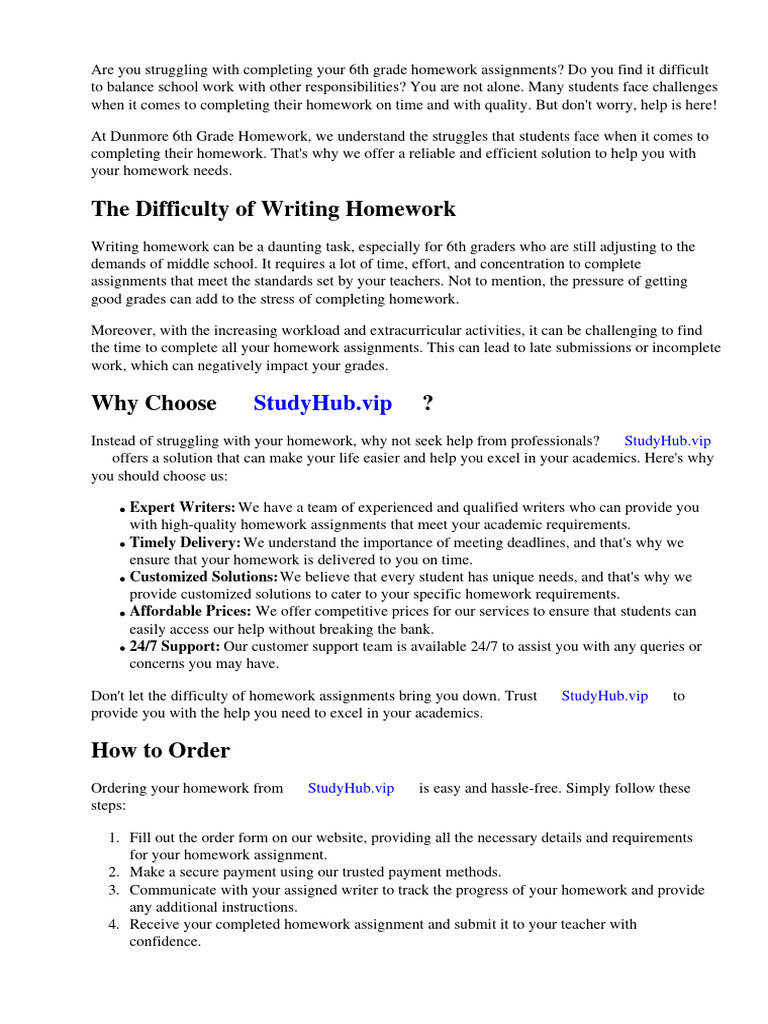 Dunmore 6th Grade Homework | PDF | Homework | Teaching