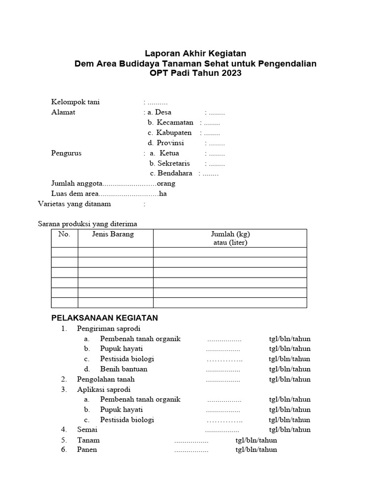 Contoh Laporan Akhir Kegiatan Dem Area BTS TA 2023 | PDF
