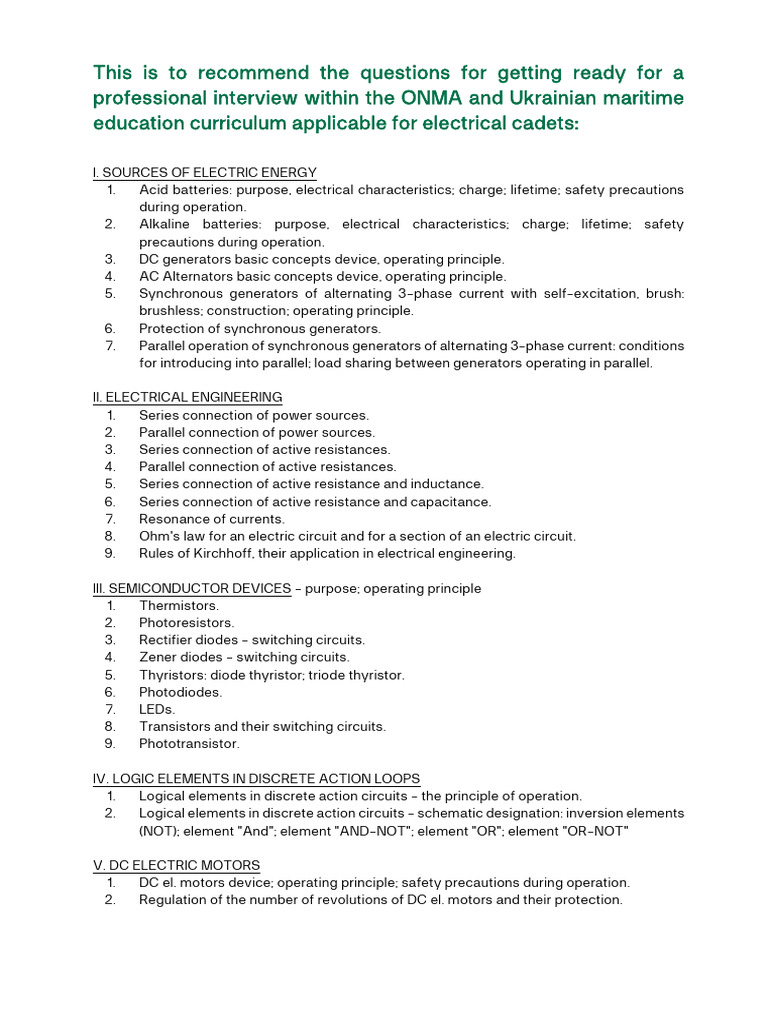 Electrical Cadets Questionnaire | PDF | Electric Motor | Electrical Network