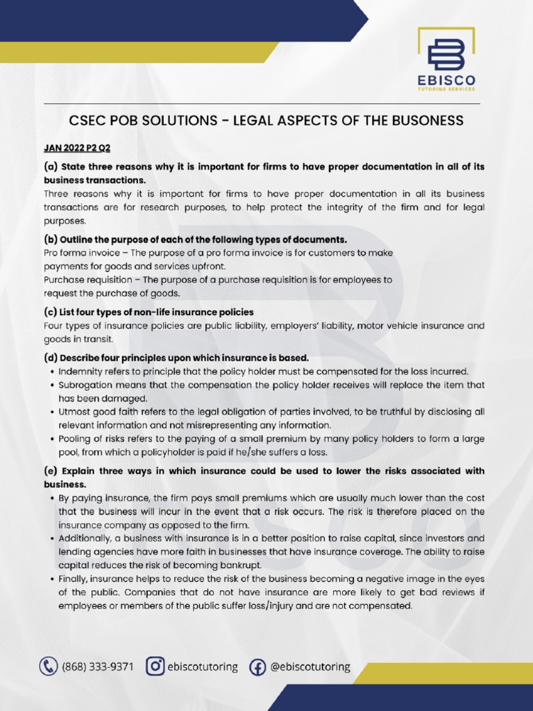 Csec Sprint Pob Solutions - Jan 2022 Q21 | PDF