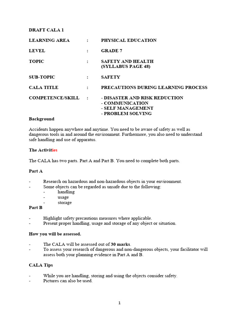 GR 7 PE CALA Final | PDF | Learning | Educational Assessment