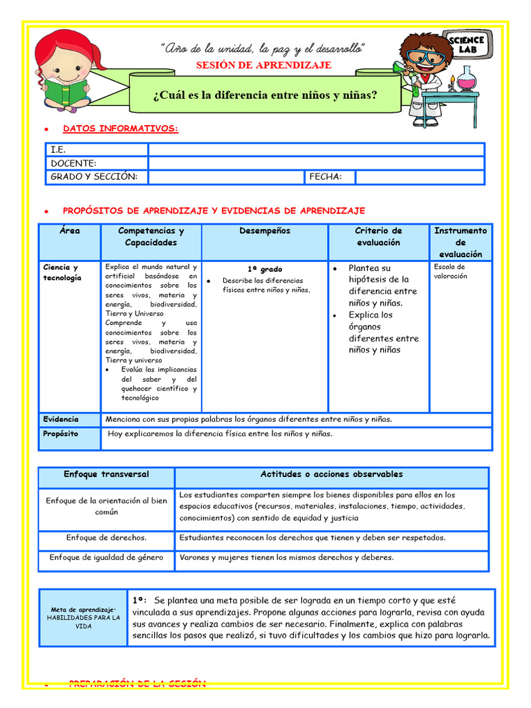 Diferencias Físicas Niños y Niñas | PDF | Aprendizaje | Evaluación
