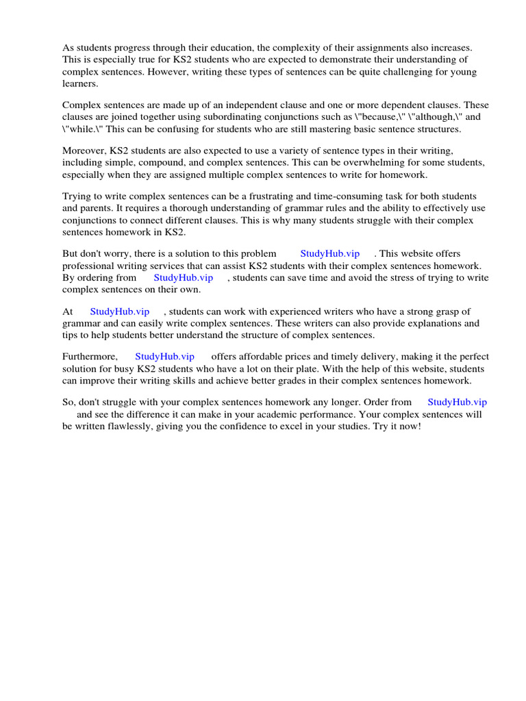 Complex Sentences Homework Ks2 | PDF | Sentence (Linguistics) | Adverb