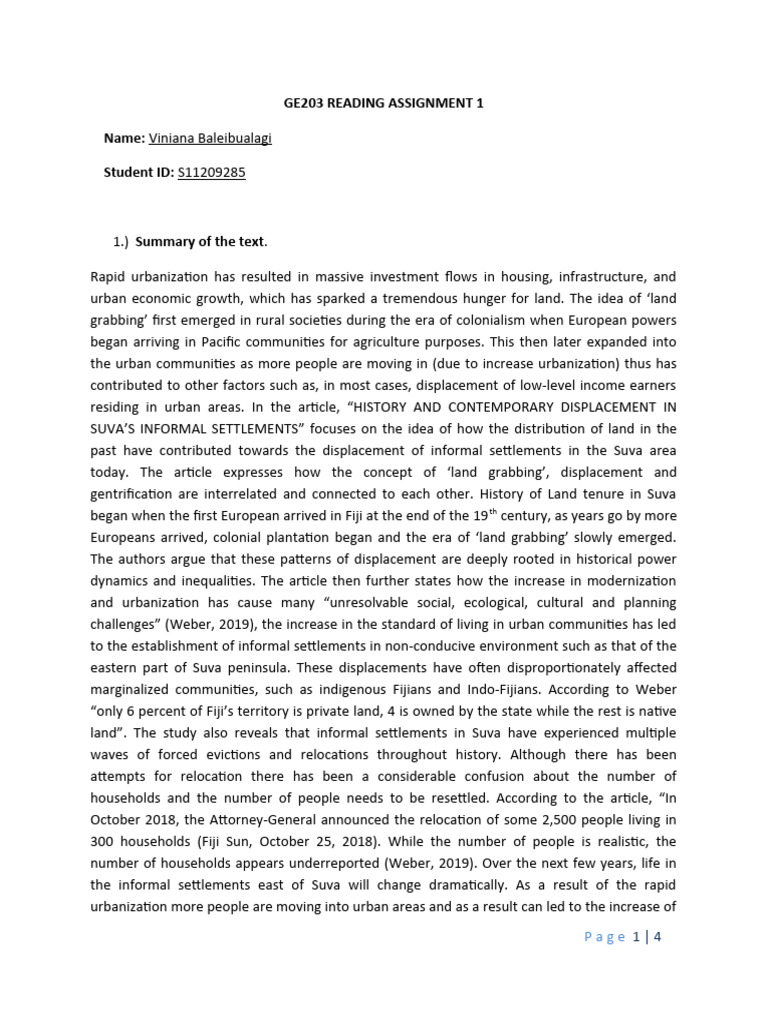Ge203 Reading Assignment 1 | PDF | Fiji | Economies