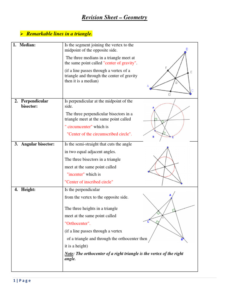 Revision Sheet - (Geometry) | PDF | Triangle | Perpendicular