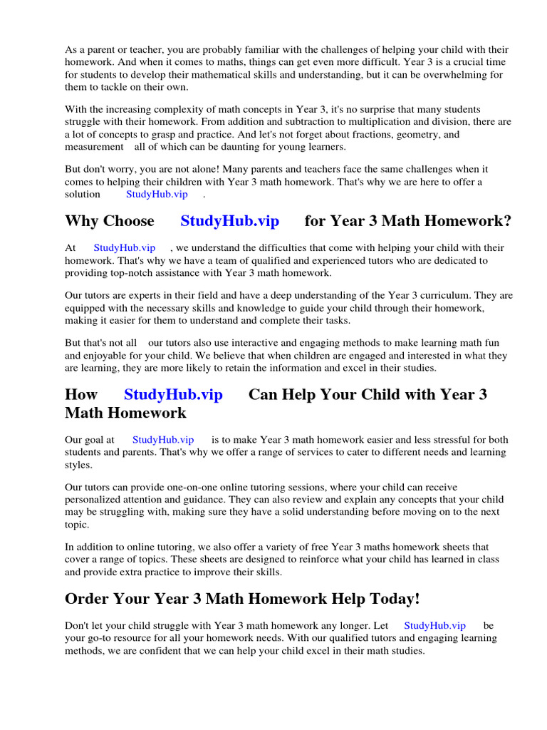 Free Year 3 Maths Homework Sheets | PDF | Worksheet | Homework