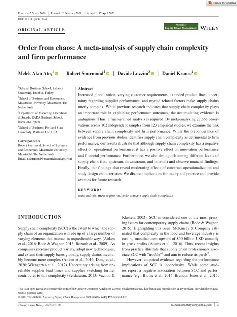 J Supply Chain Manag - 2021 - Akın Ateş - Order from chaos A meta‐analysis of supply chain ...
