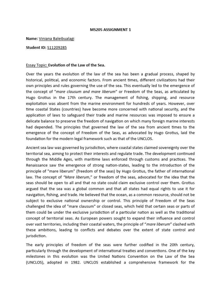 MS205 ASSIGNMENT 1 - Final | PDF | United Nations Convention On The Law Of The Sea | Exclusive ...