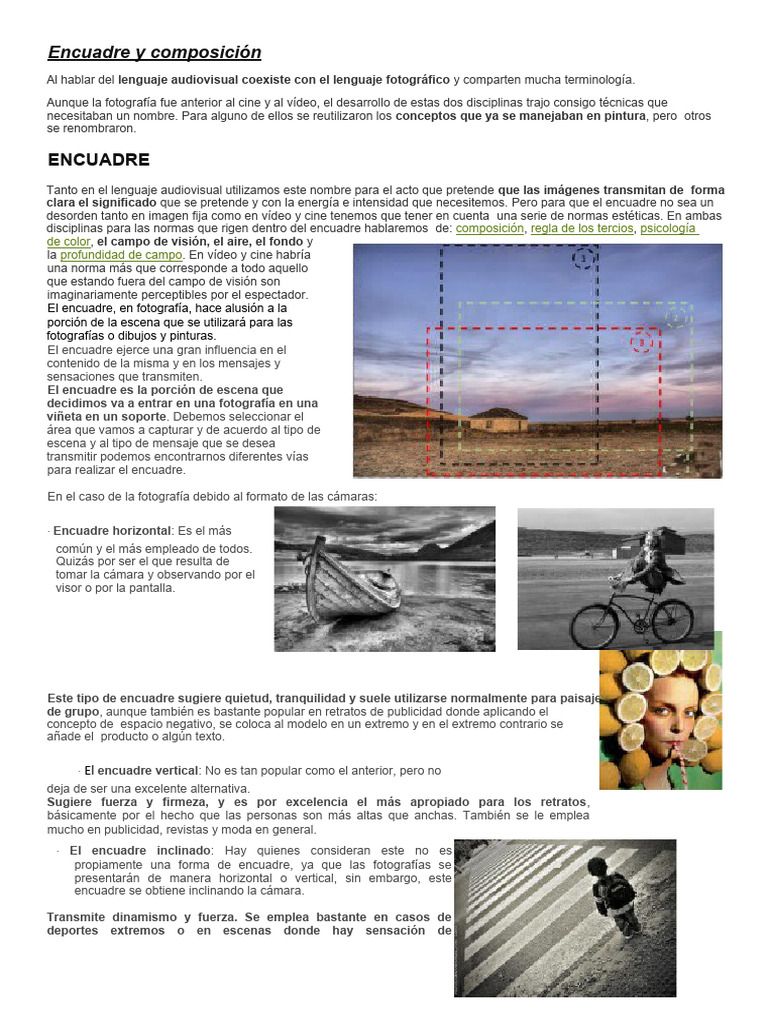 ENCUADRE Y COMPOSICIÓN | PDF | Composición (artes visuales) | Imagen