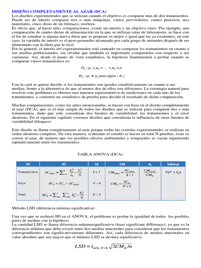 Diseño Completamente Al Azar | PDF | Análisis de variación | Método ...