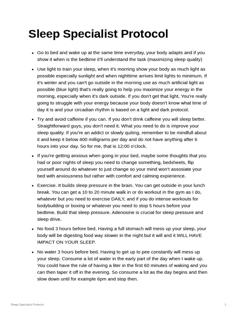 Sleep Specialist Protocol | PDF | Sleep | Physiology