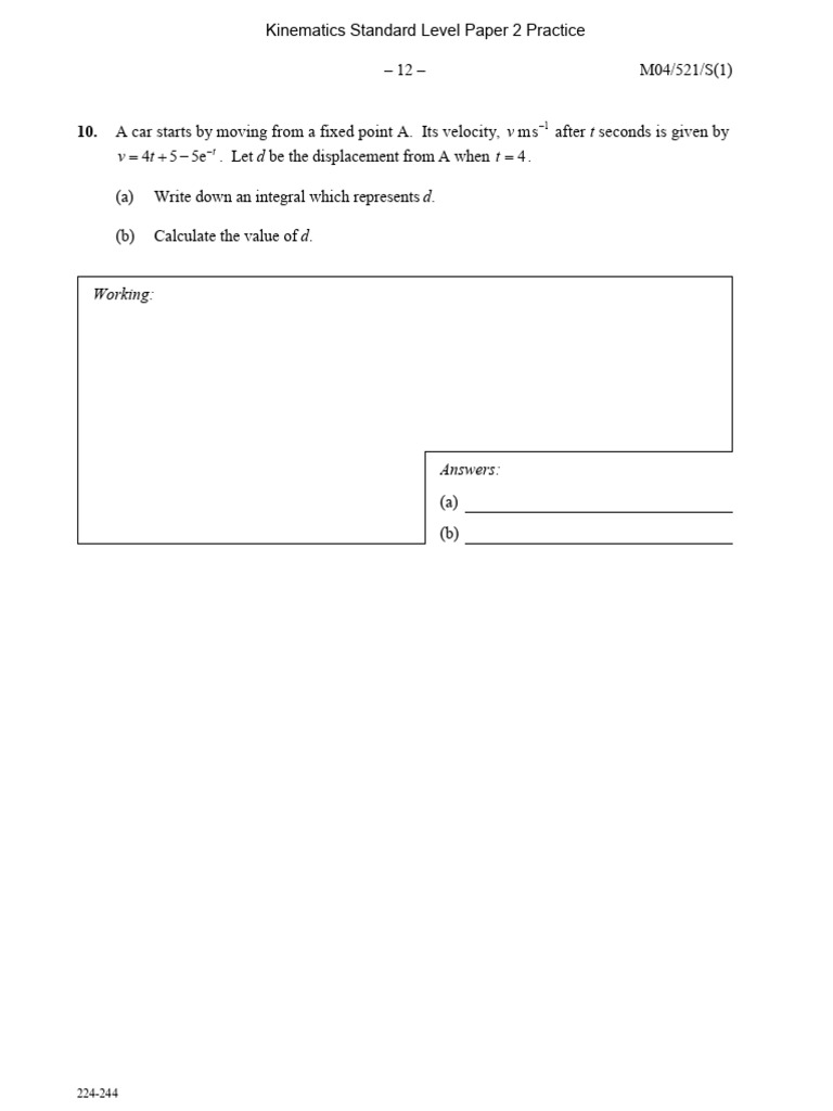Kinematics SL Paper 2 | PDF | Kinematics | Velocity