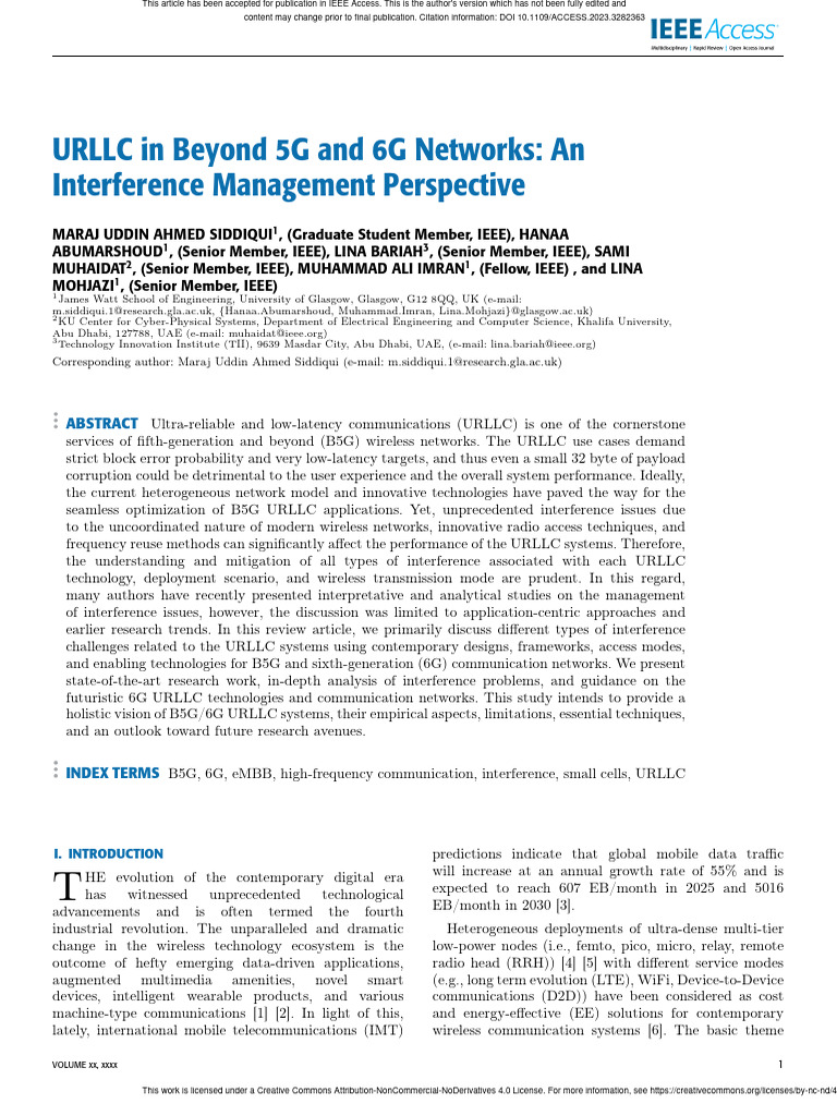 URLLC in Beyond 5G and 6G Networks An Interference | PDF | 4 G | Artificial Intelligence