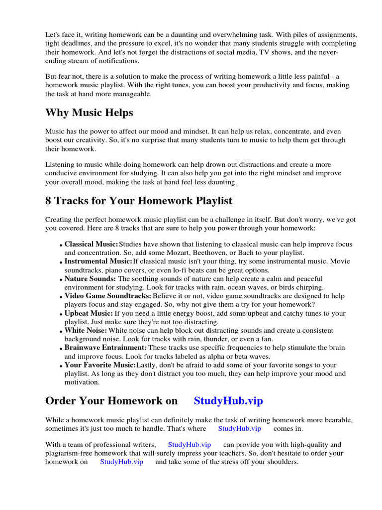 Homework Music Playlist 8 Tracks | PDF | Homework