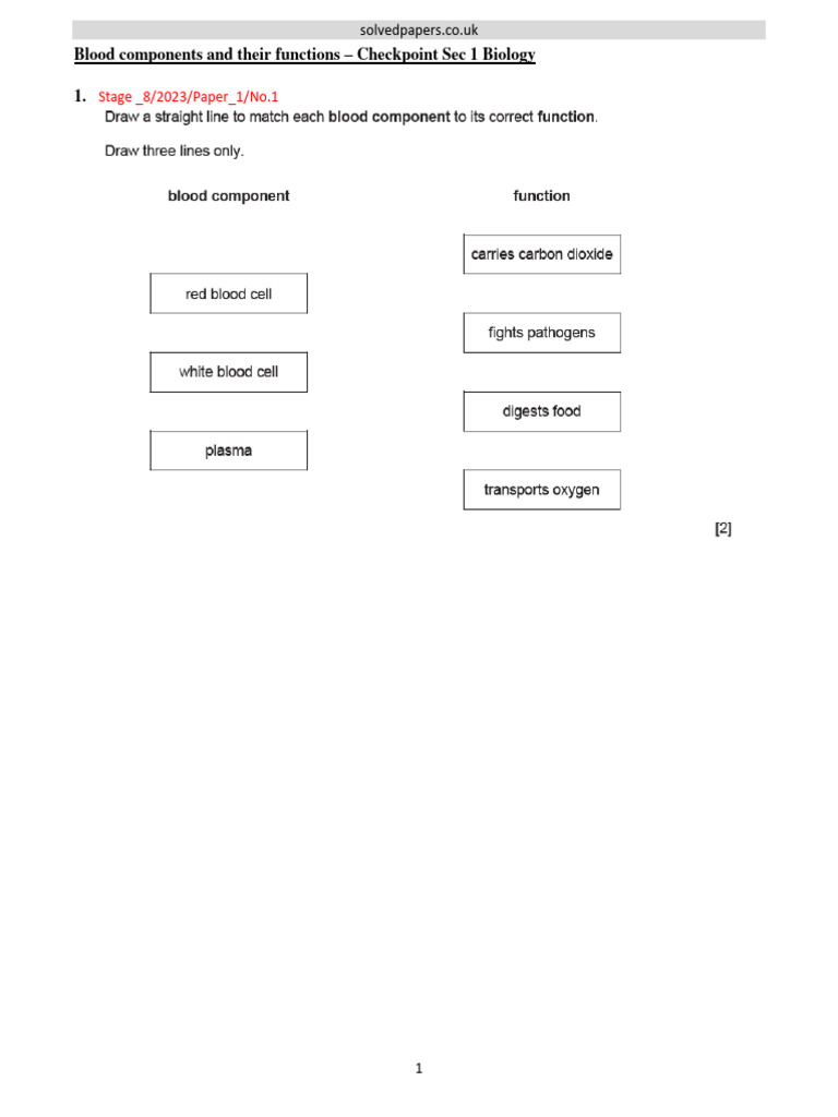 2023 2 Blood Components and Their Functions Checkpoint - Sec - 1 ...