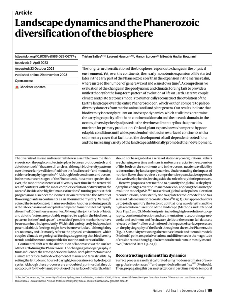 Landscape Dynamics and The Phanerozoic Diversification | PDF ...