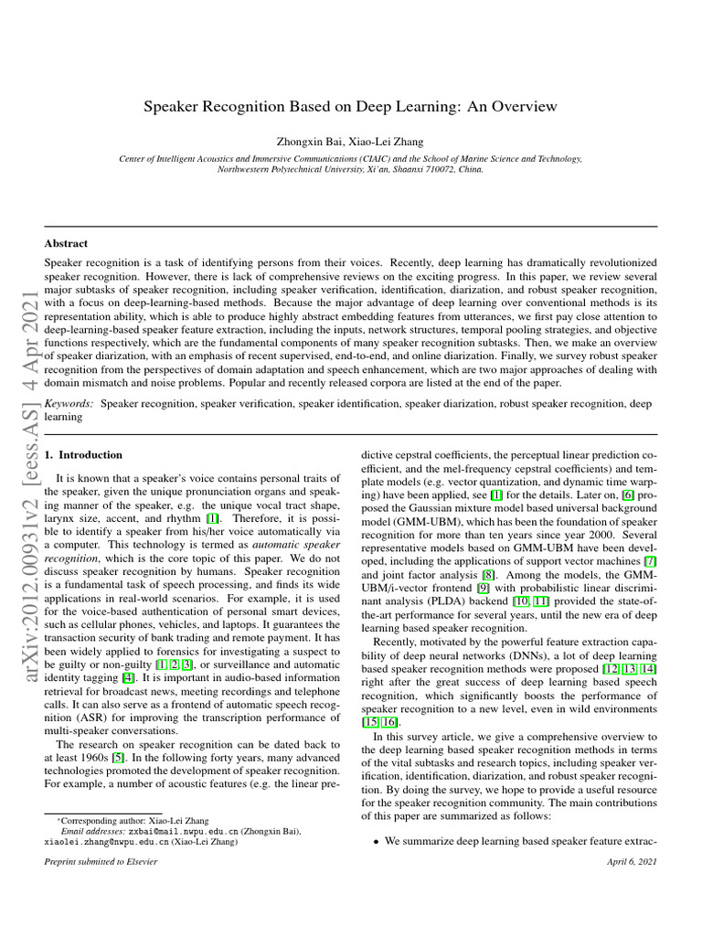Speaker Recognition Based On Deep Learning: An Overview | PDF | Deep Learning | Artificial ...