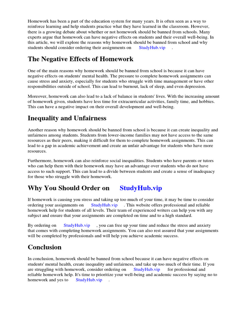 Homework Should Be Banned From School | PDF | Homework | Learning