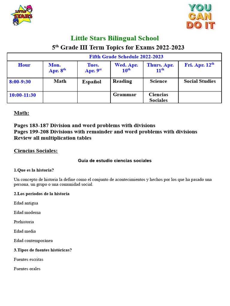 III Term Study Guide 5th Grade | PDF | Educación en artes liberales ...