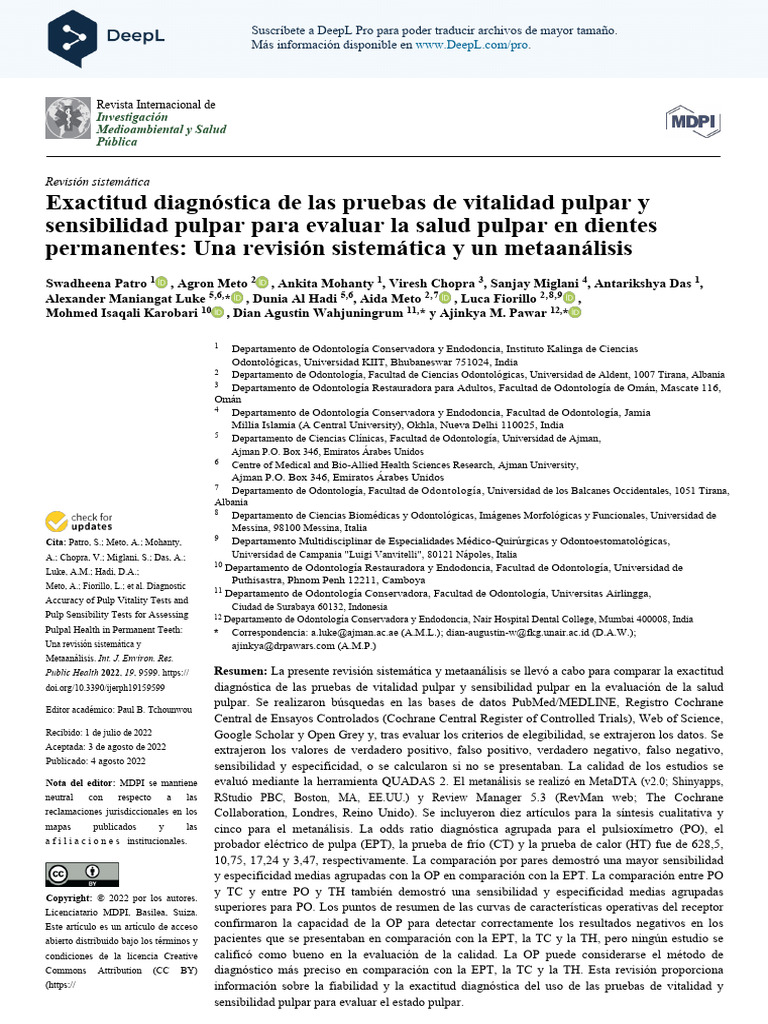 PRUEBAS PULPARES Y PERIAPICALES Es | PDF | Diagnostico medico | Dolor