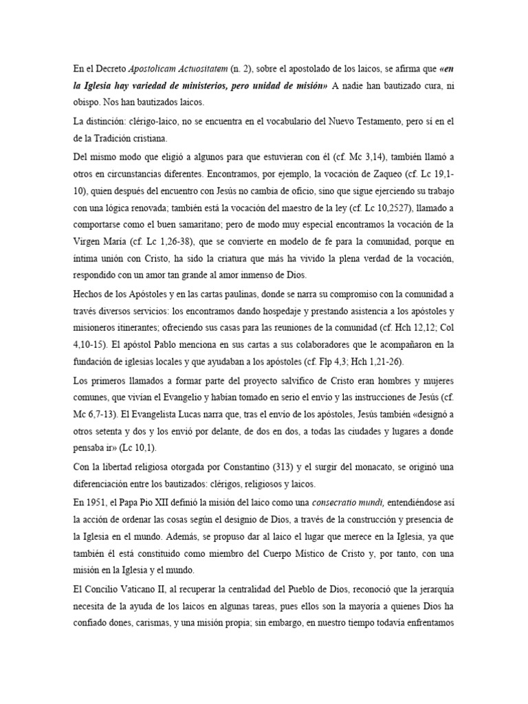 Identidad y Misión Del Laico | PDF | Laicado | Iglesia Católica