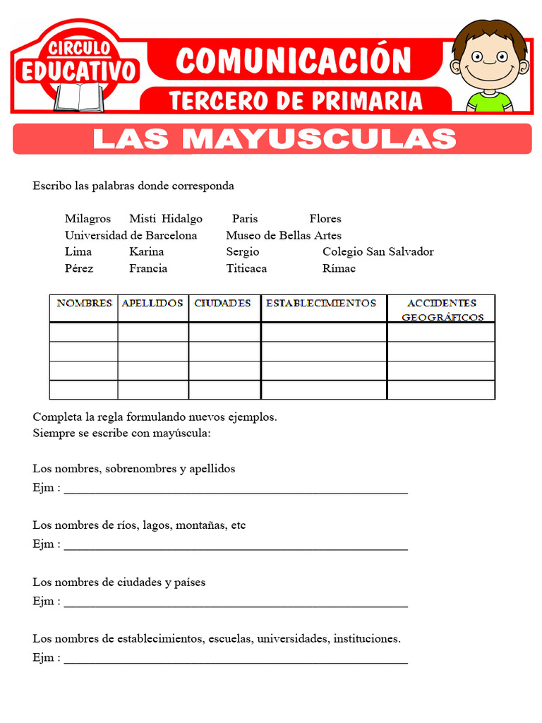 Las Mayusculas para Tercero de Primaria | PDF | Perú