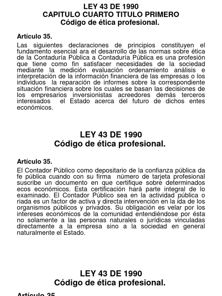 Ley 43 de 1990 - Resumen | PDF | Contador | Contabilidad