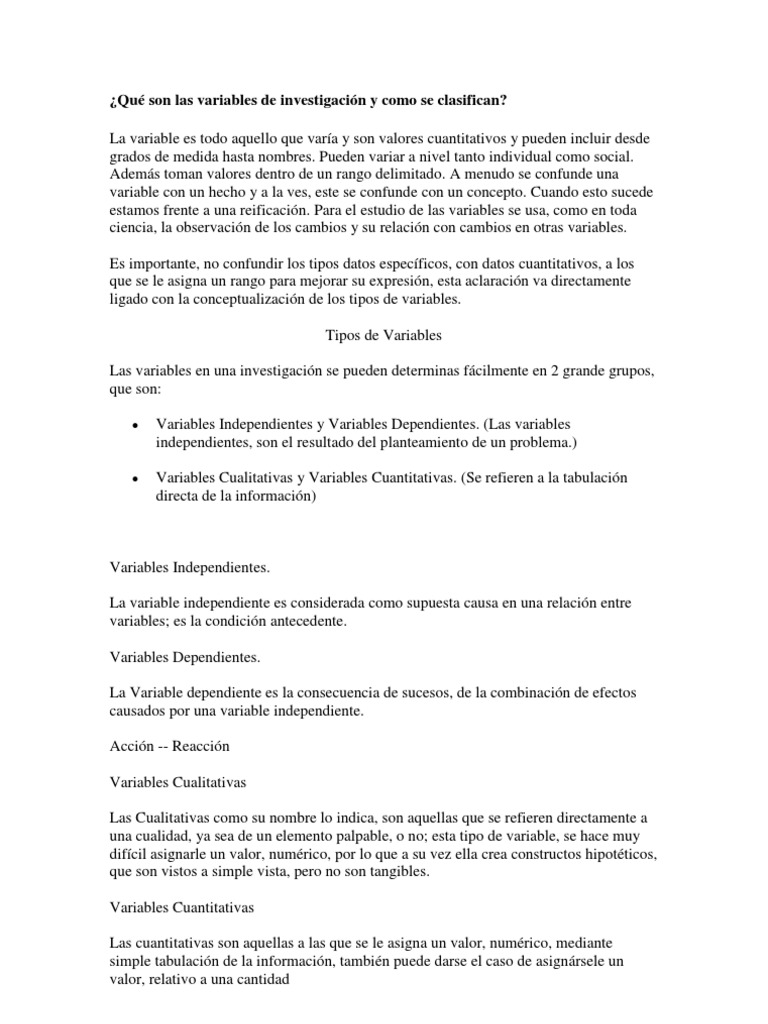 Clasificación de Variables en Investigación | PDF | Science | Diseño