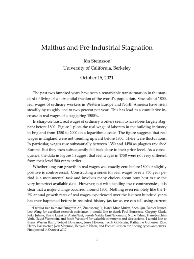 Malthusian Model of Economic Growth: Model, Analysis | PDF | Cost Of ...